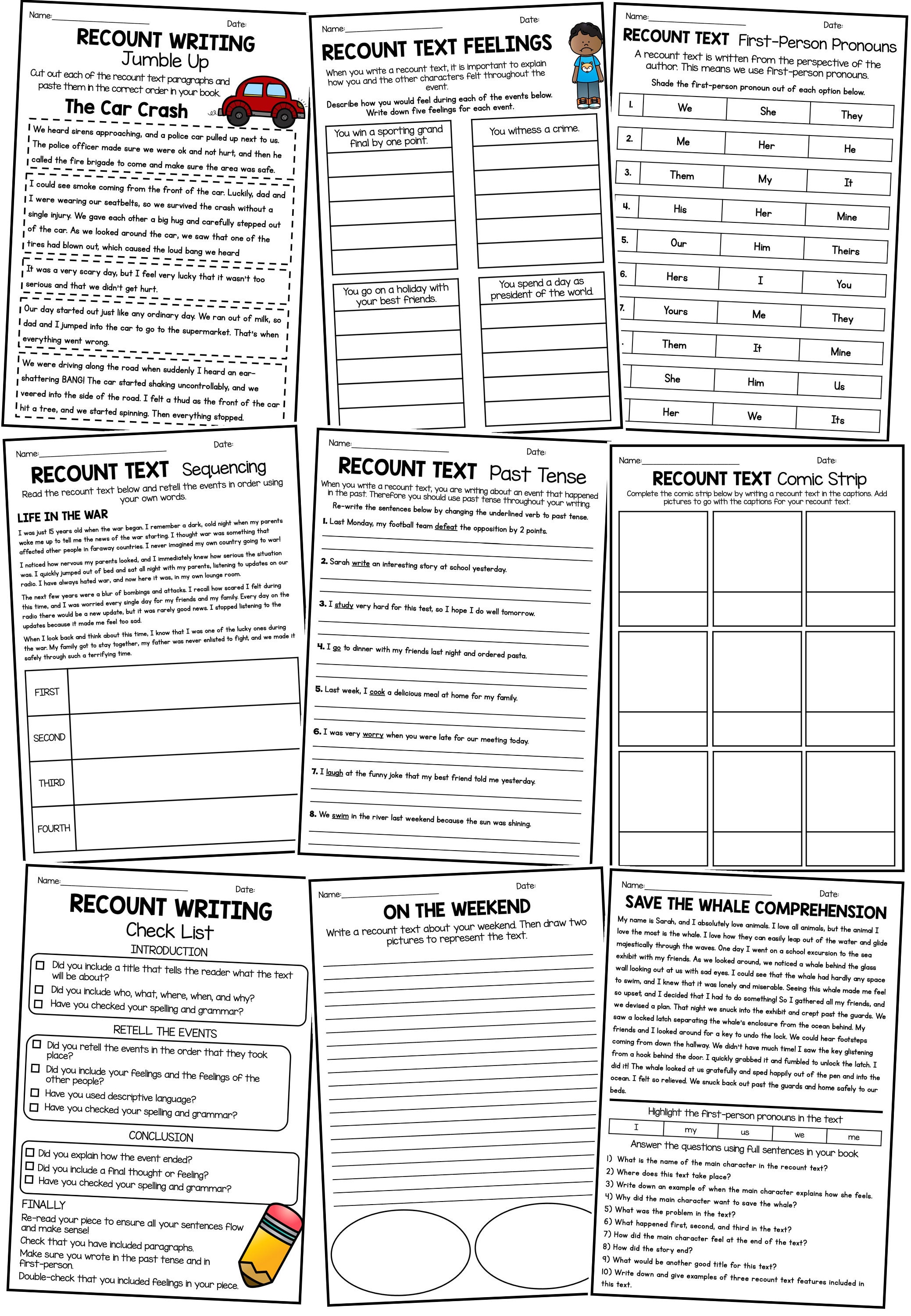 Recount Text Writing Worksheet Pack No Prep Lesson Ideas - Etsy