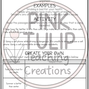 Repetition - Persuasive Writing Worksheets - Etsy