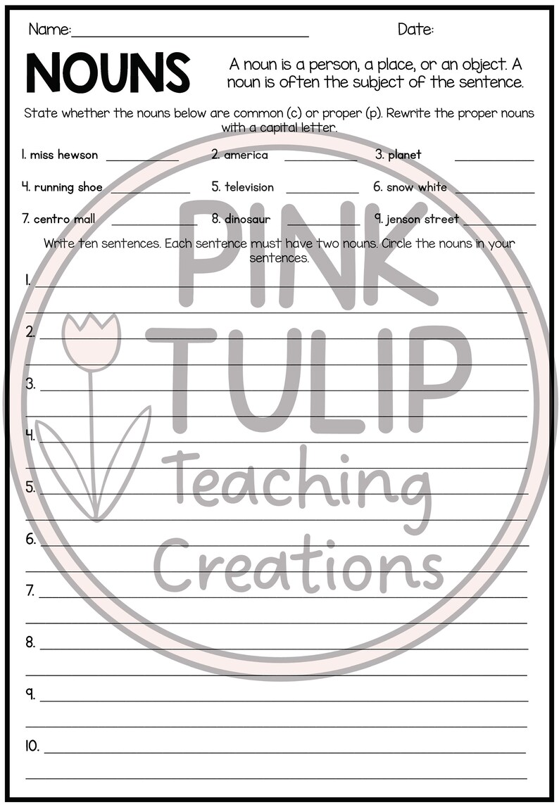 Parts of Speech Grammar Workbook - Etsy