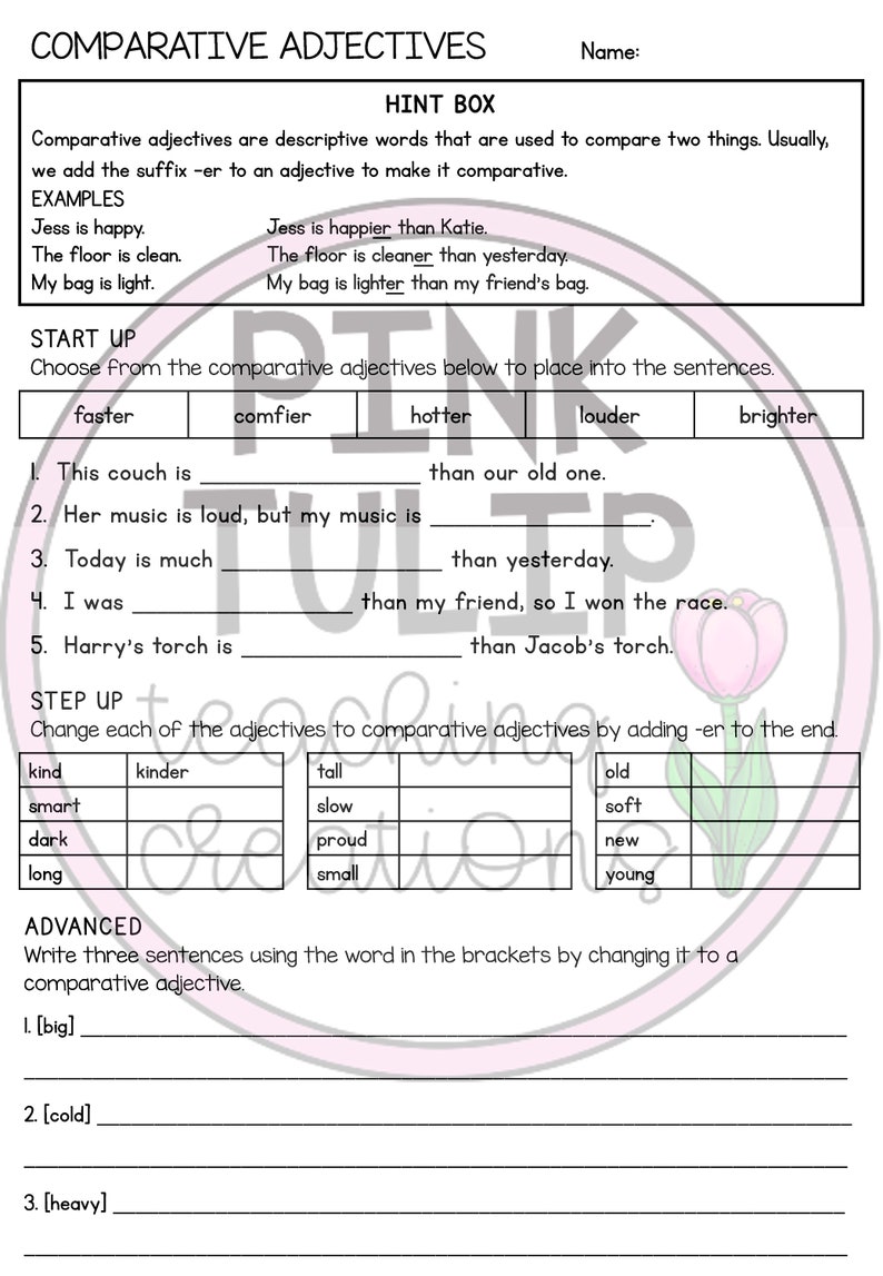 Comparative and Superlative Adjectives Grammar Worksheets - Etsy