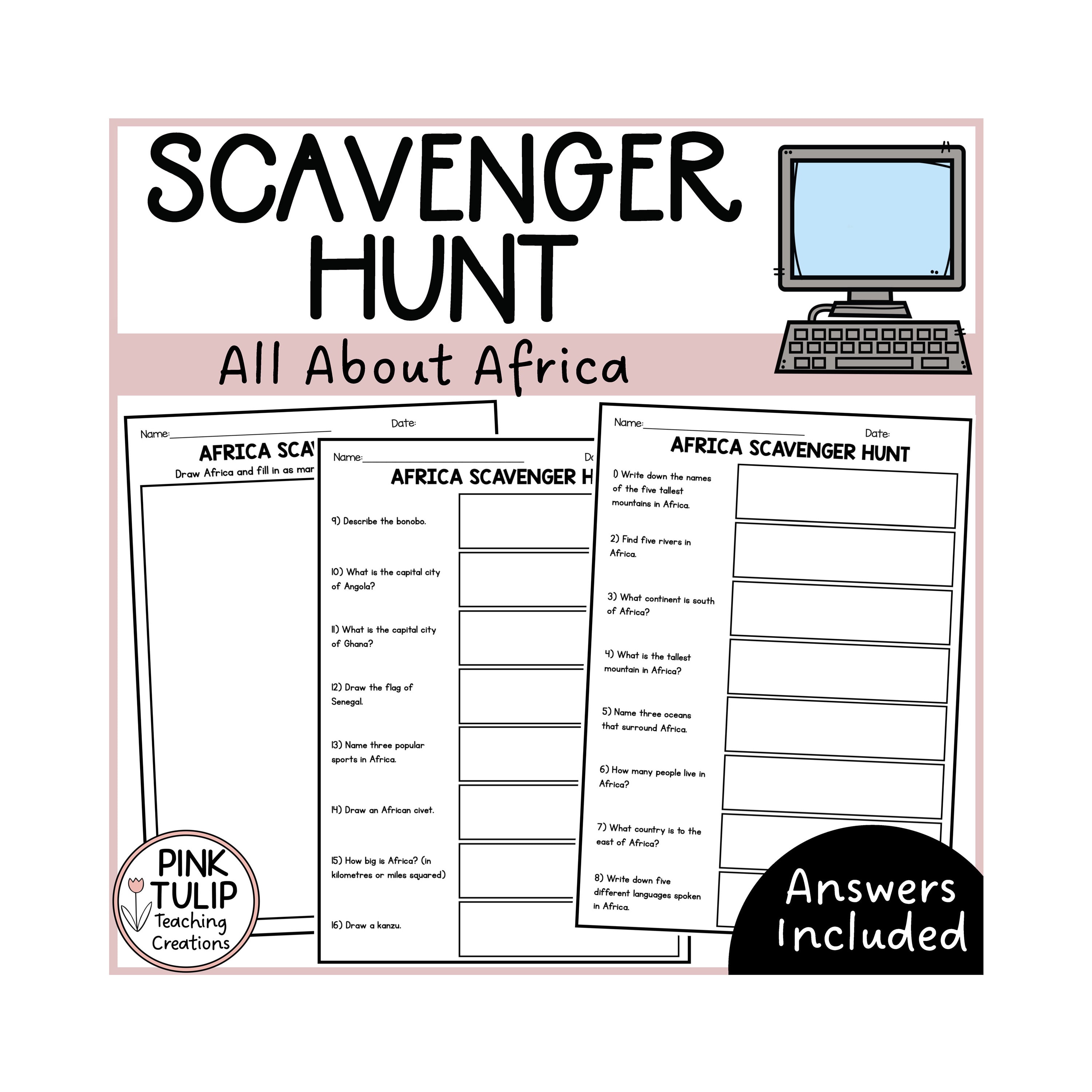 Africa Scavenger Hunt - Research Task - Etsy