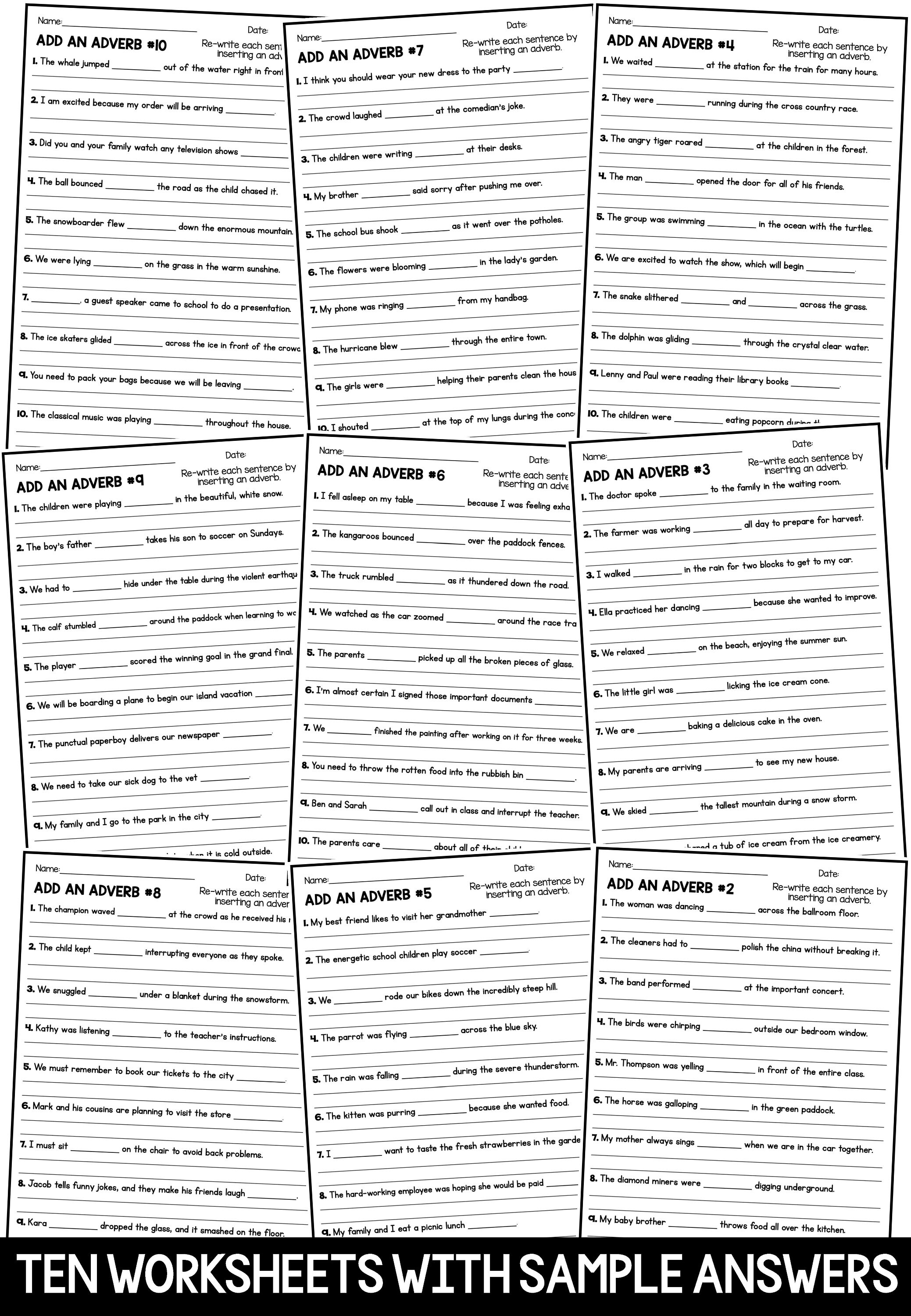 Add an Adverb to the Sentences - Fill in the Blanks Worksheet Pack - Etsy