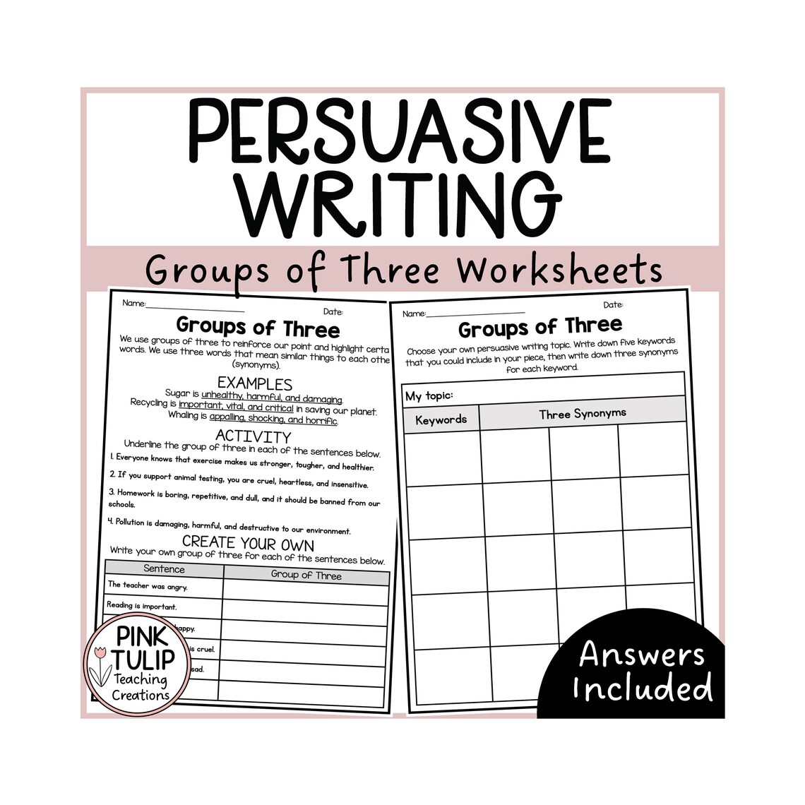 Groups of Three - Persuasive Writing Worksheets - Etsy