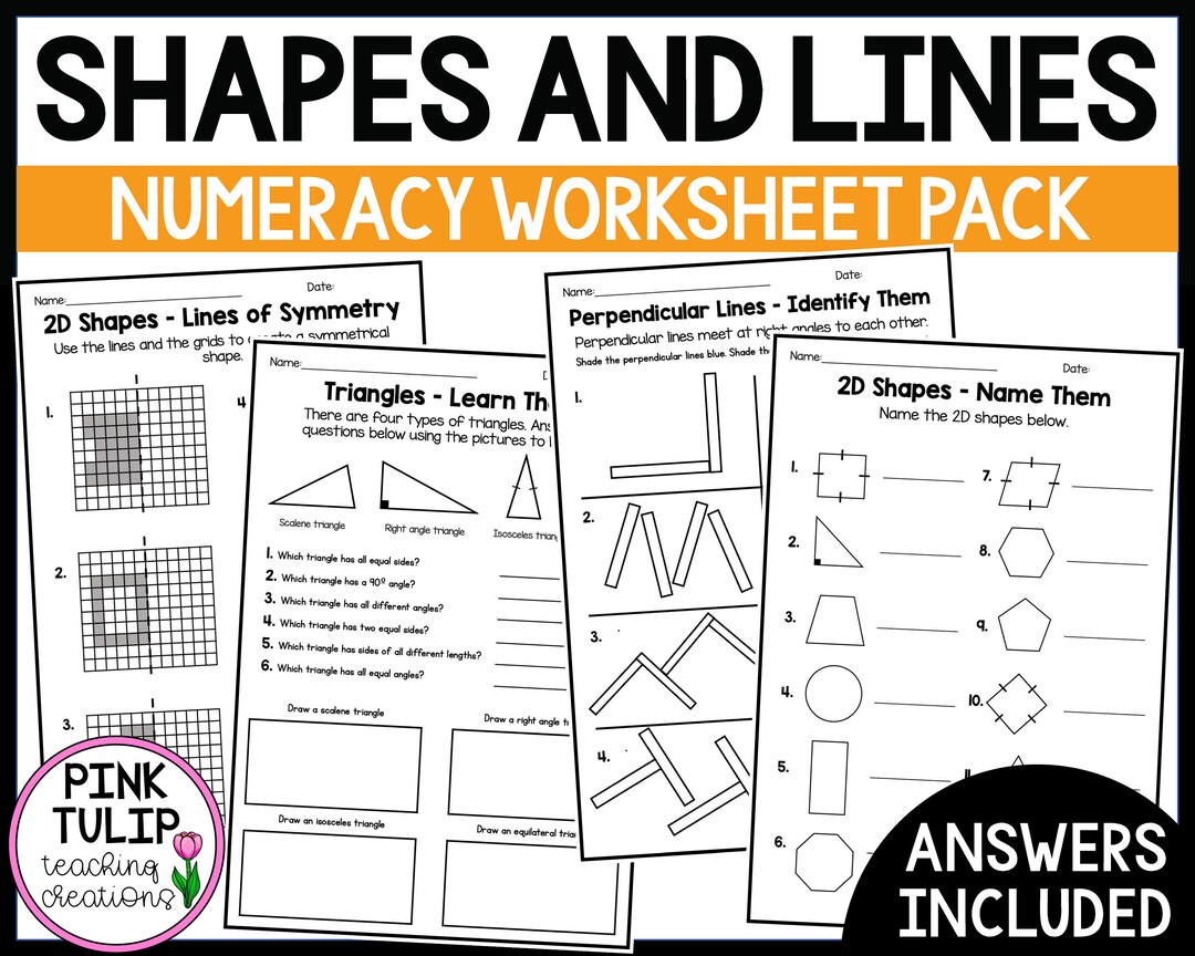 2D Shapes Lines and Patterns Worksheet Pack - Etsy