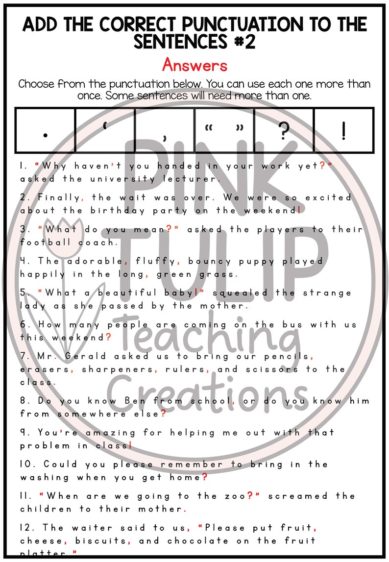 Add Punctuation to the Sentences - Worksheet Pack - Etsy