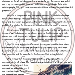 Persuasive Writing Comprehension - Graffiti, Art or Crime? - Etsy