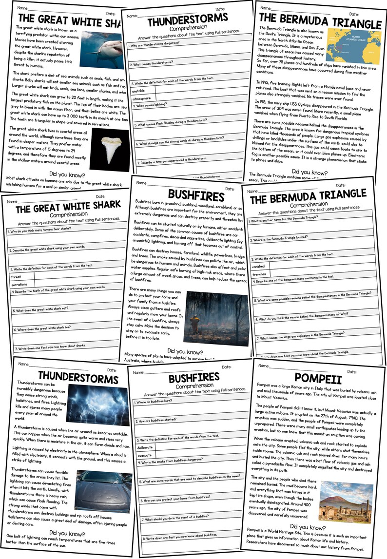 Information Text Examples - Ten Reading Samples With Comprehension - Etsy