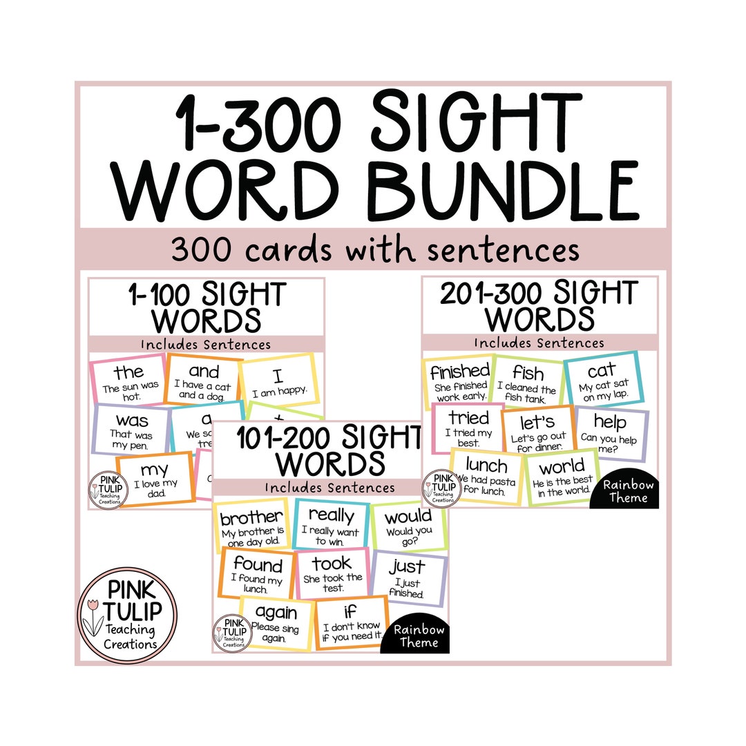 Sight Word Cards 1-300 Bundle - High Frequency Words With Sentences - Etsy