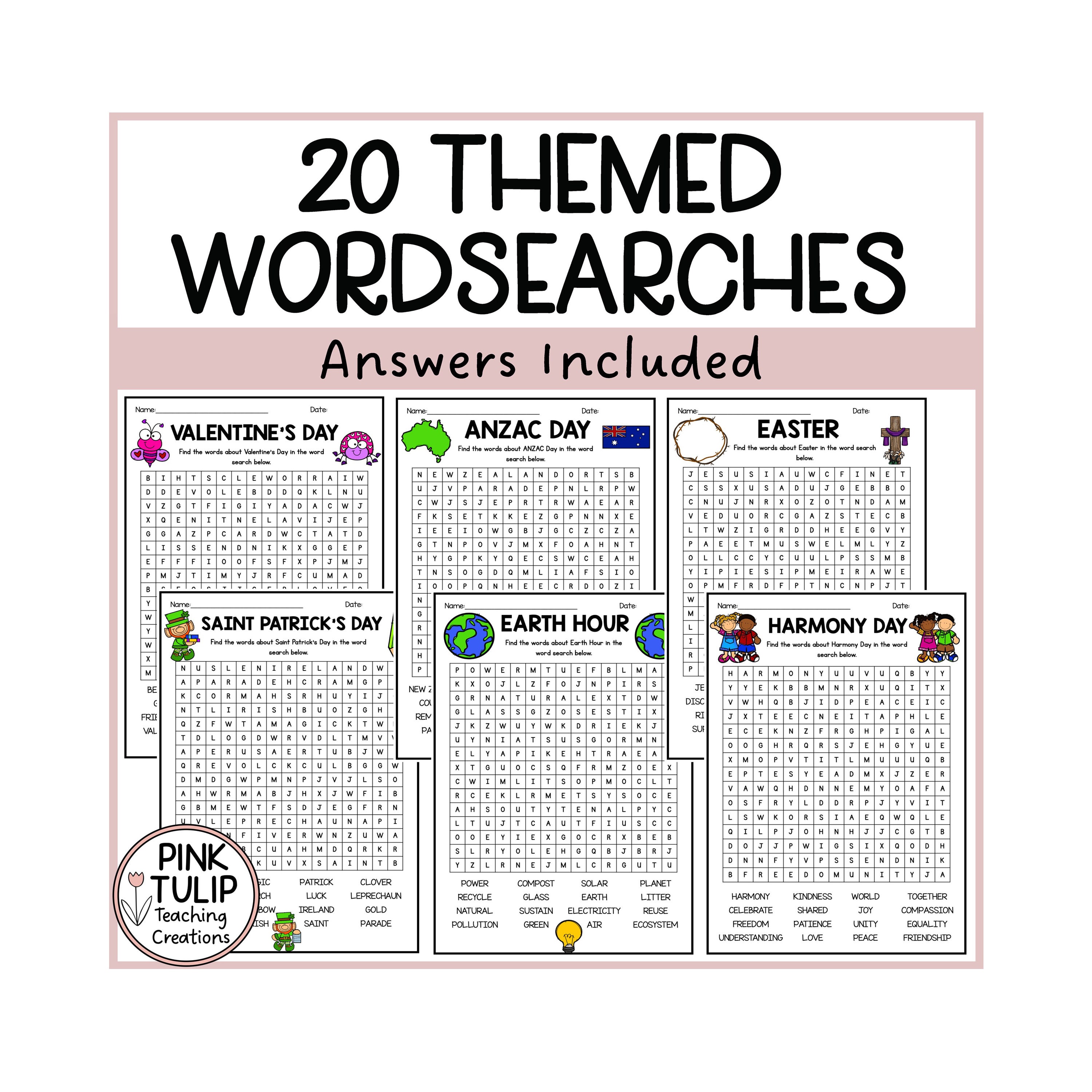 20 Themed Word Searches With Answers - Etsy