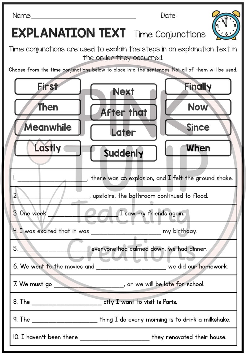 Time Conjunctions (connectives) Worksheets - Etsy