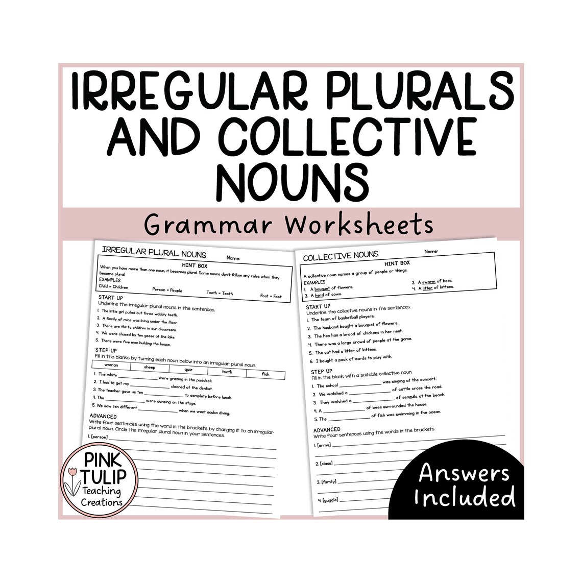 Irregular Plurals and Collective Nouns - Grammar Worksheets With ...