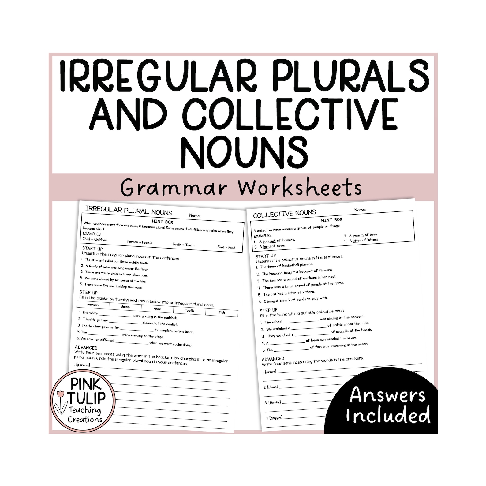 Irregular Plurals and Collective Nouns - Grammar Worksheets With ...