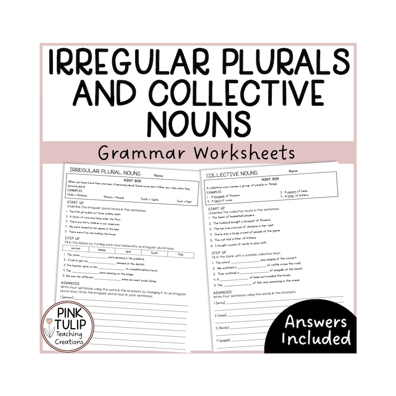 Irregular Plurals and Collective Nouns - Grammar Worksheets With ...