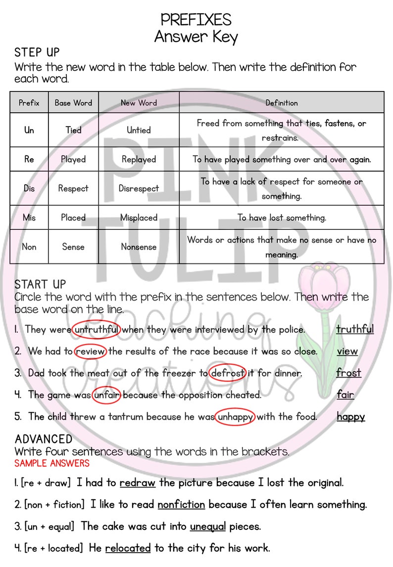 Prefixes and Suffixes Grammar Worksheets With Answers - Etsy