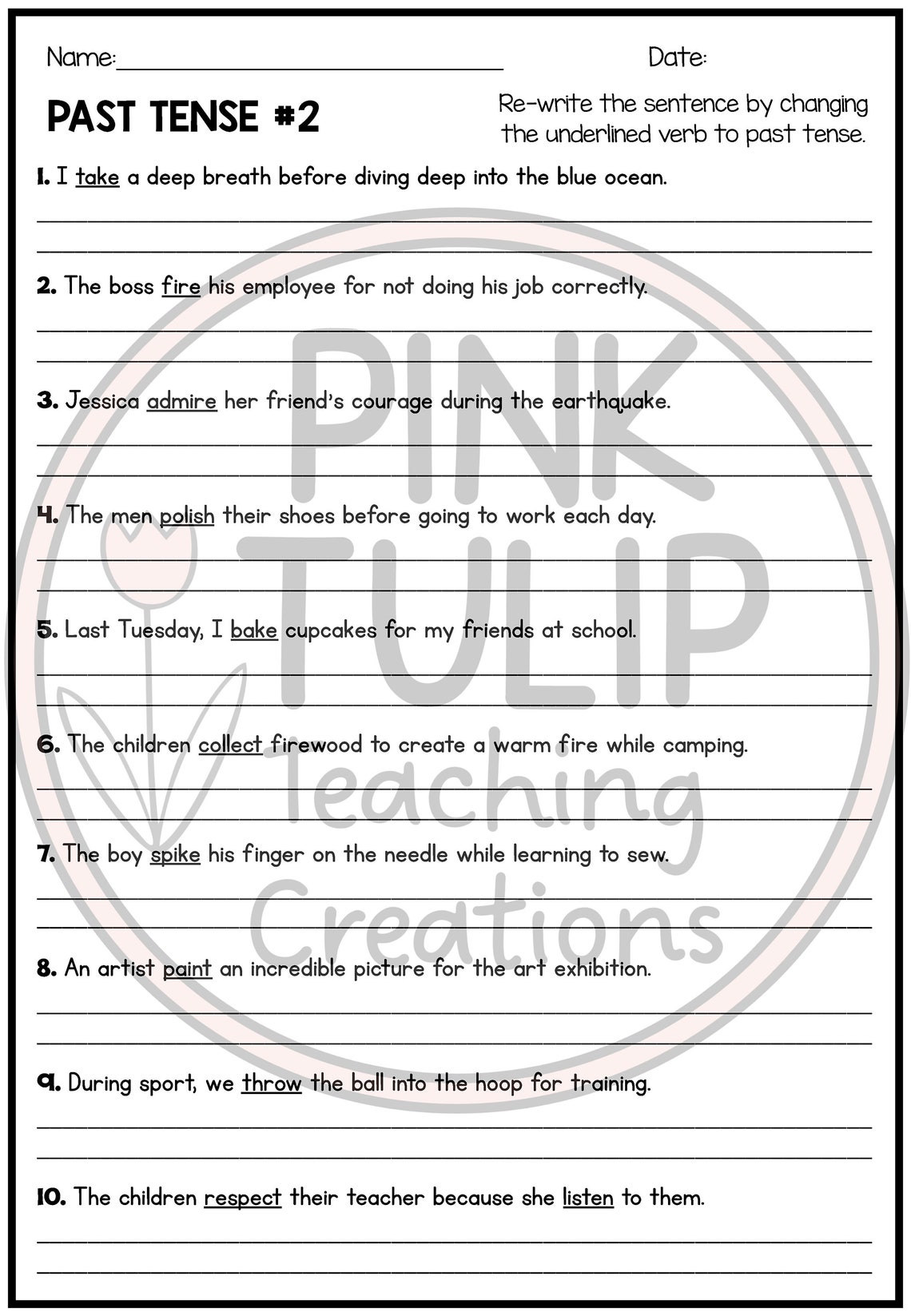 Change the Verb to Past Tense - Worksheet Pack - Etsy