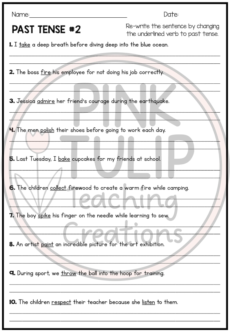 Change the Verb to Past Tense - Worksheet Pack - Etsy