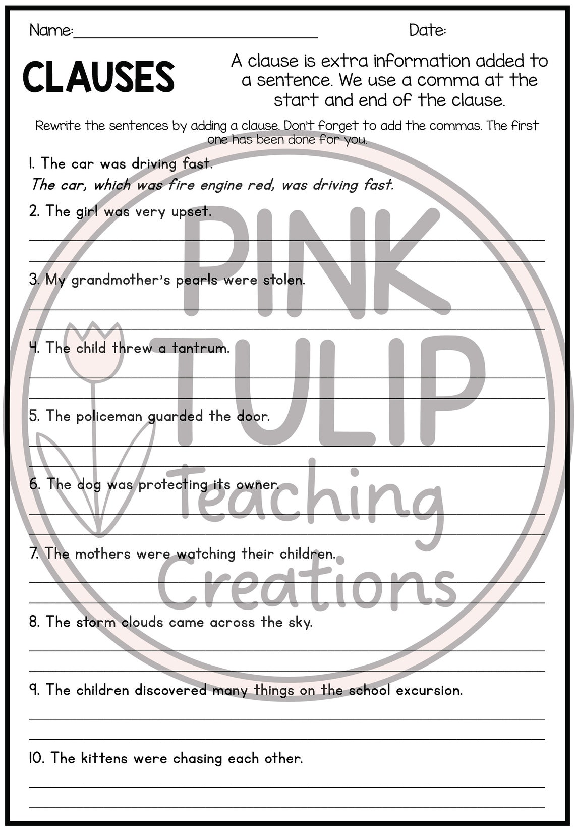 Understanding Clauses Worksheets - No Prep Printables - Etsy