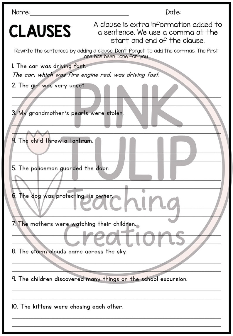 Understanding Clauses Worksheets - No Prep Printables - Etsy