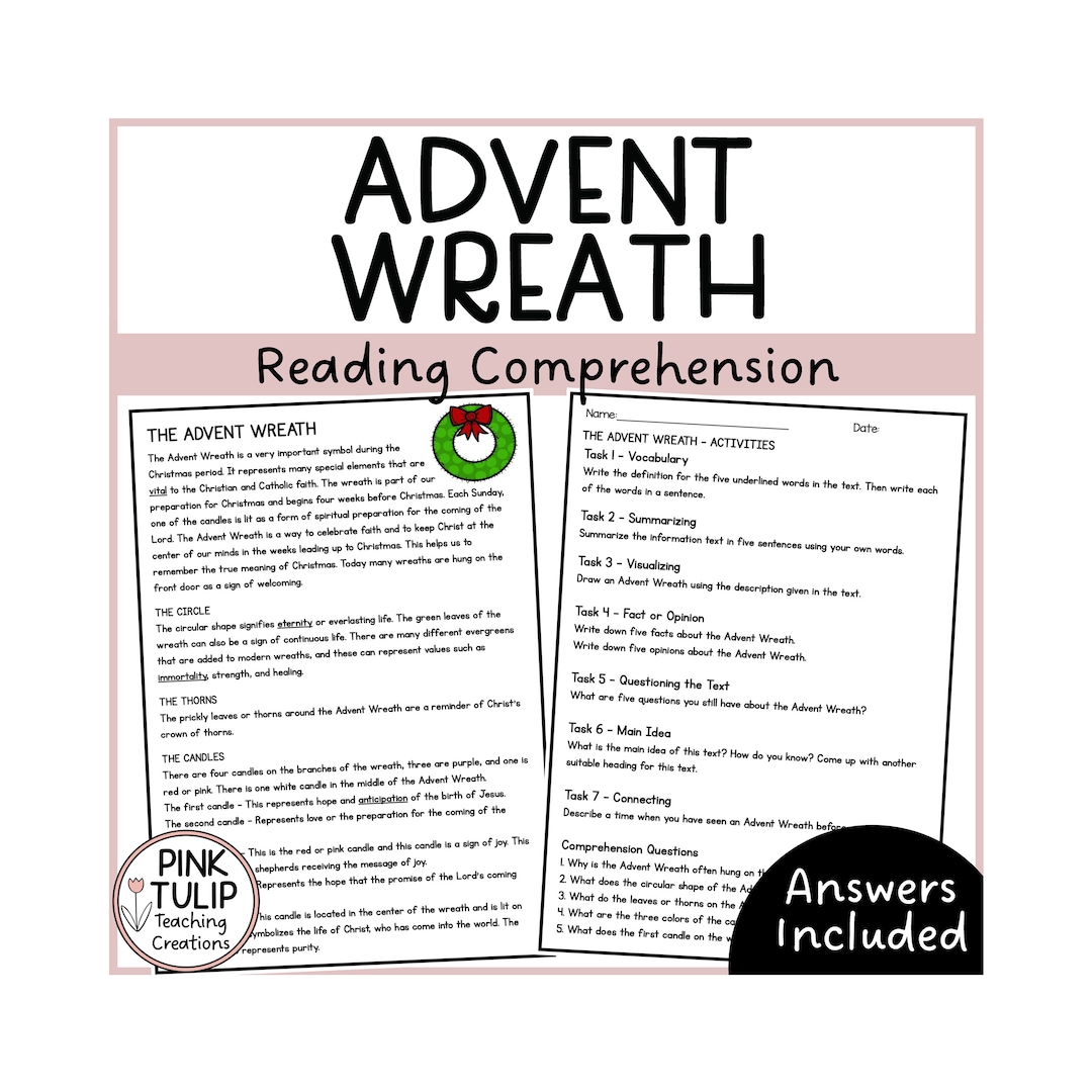 Advent Wreath Christmas Comprehension - Reading Strategy Worksheet - Etsy