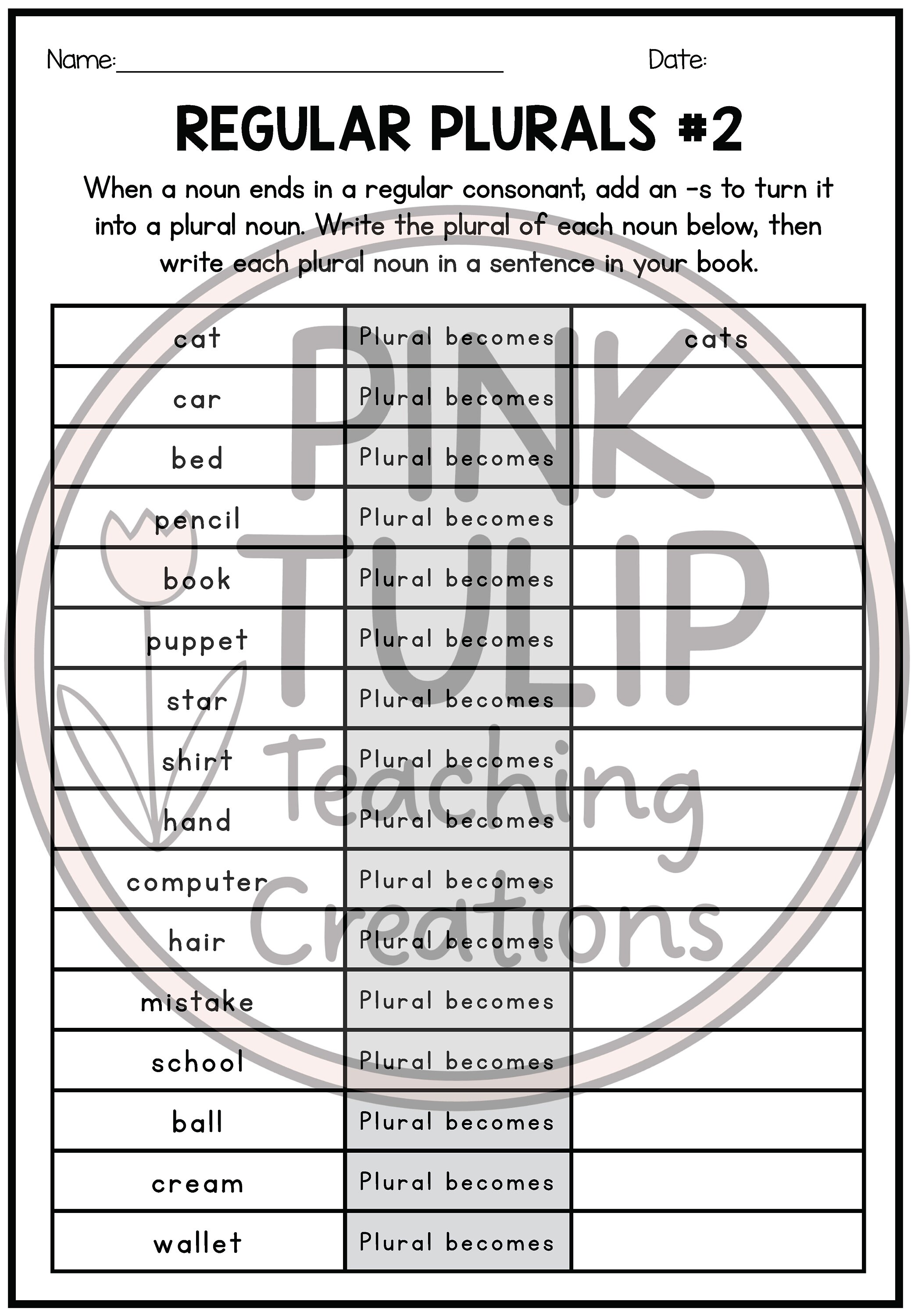 Regular Plurals, Add an S Grammar Worksheets - Etsy