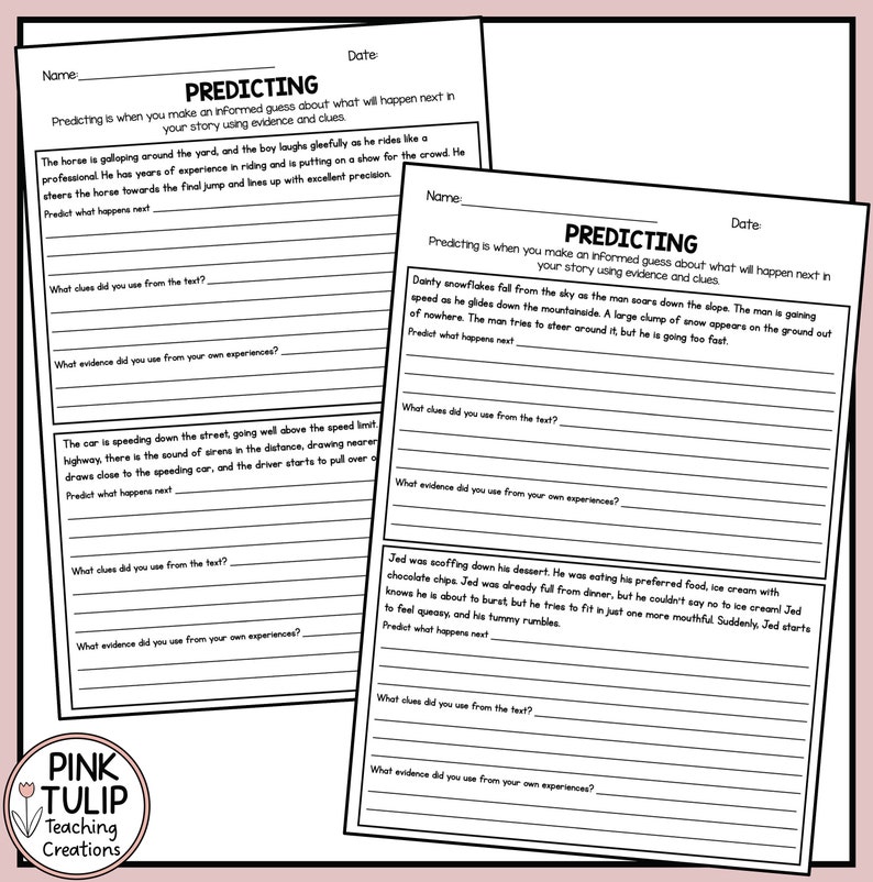 Predicting Worksheets - 12 Reading Passages - Etsy