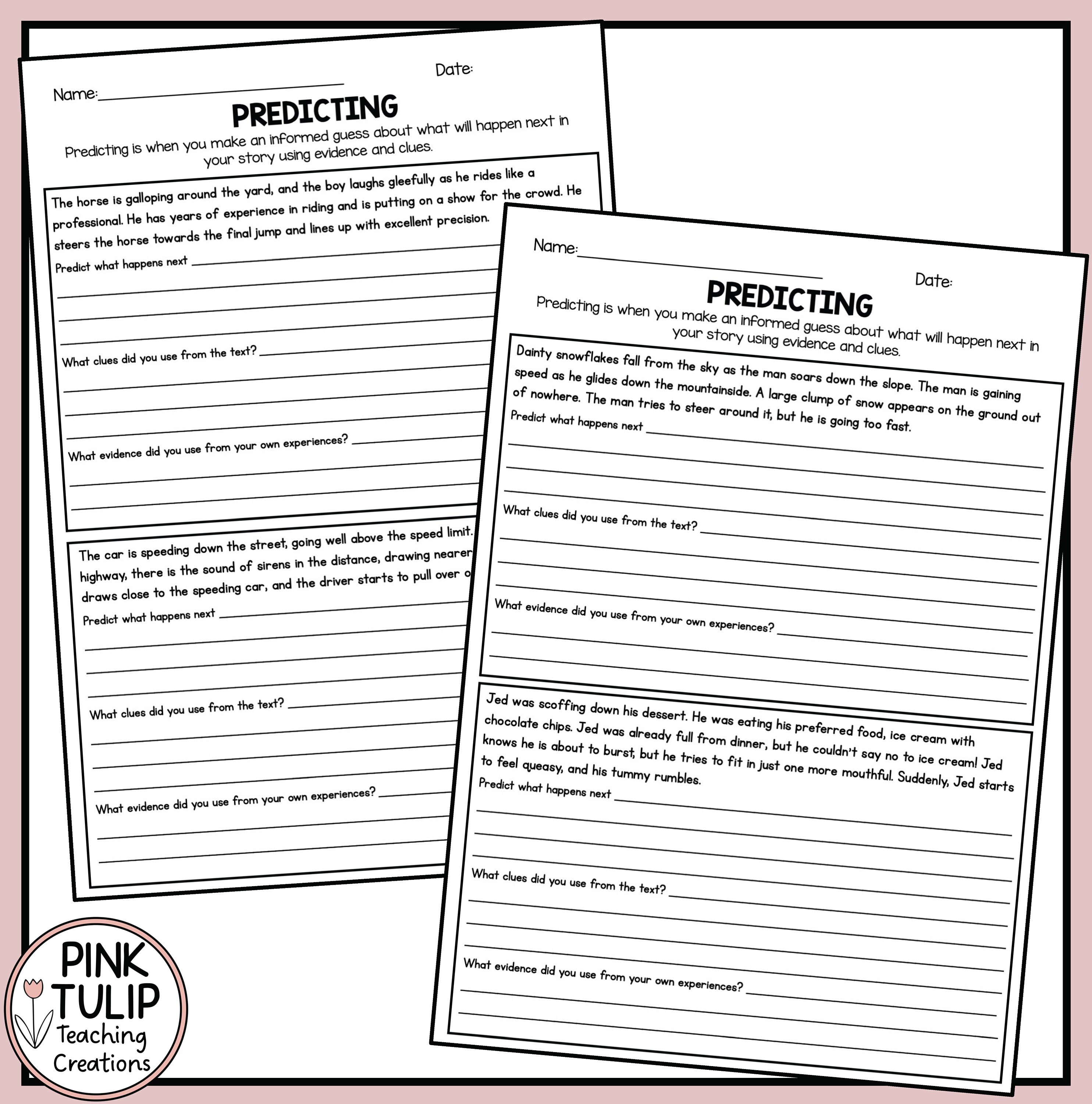 Predicting Worksheets - 12 Reading Passages - Etsy