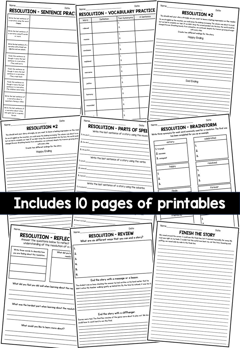 Resolution - Narrative Writing Worksheets - Etsy