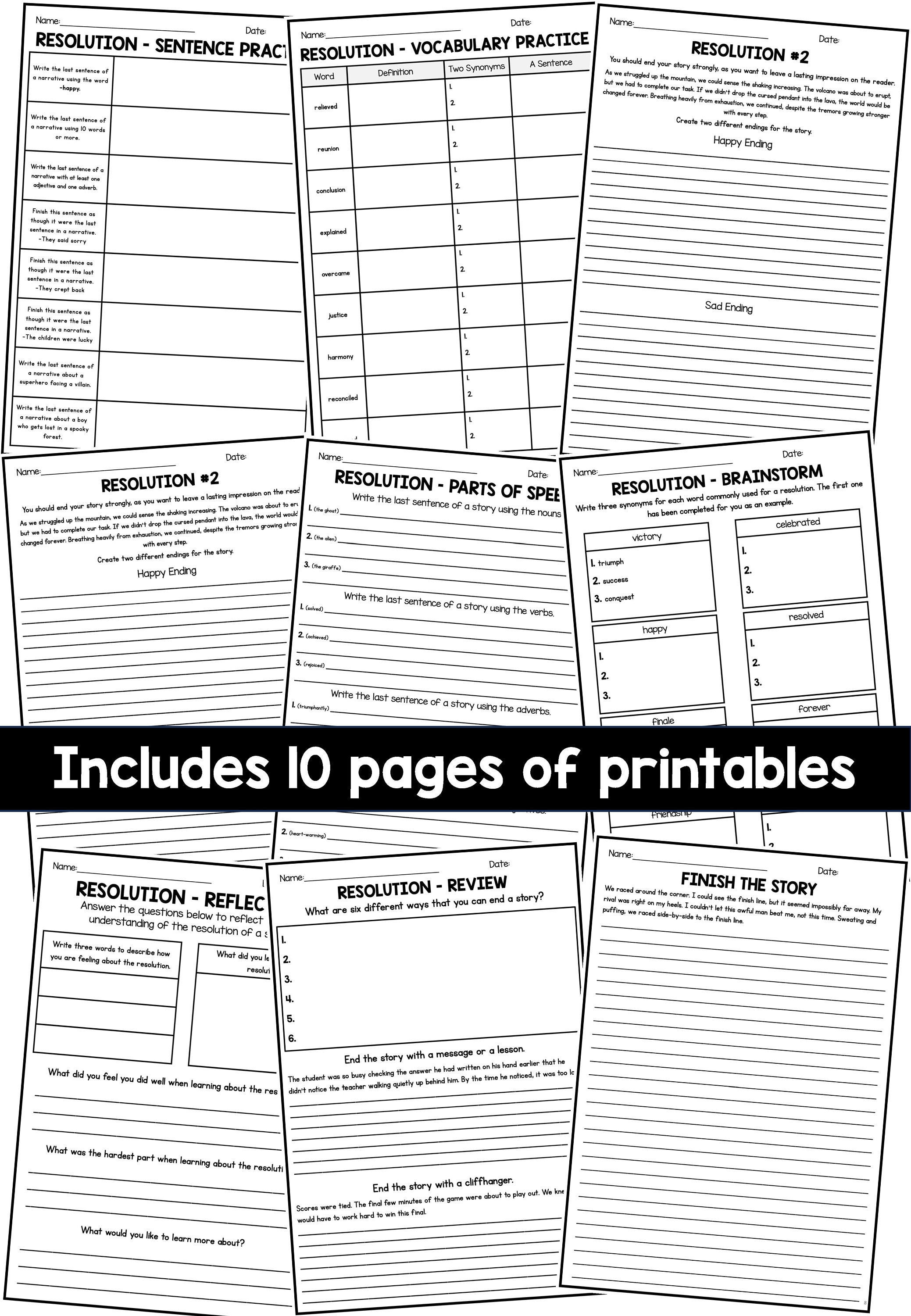 Resolution - Narrative Writing Worksheets - Etsy