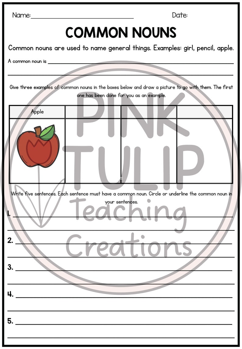 Nouns Mini Unit - Structured Worksheet Pack - Etsy