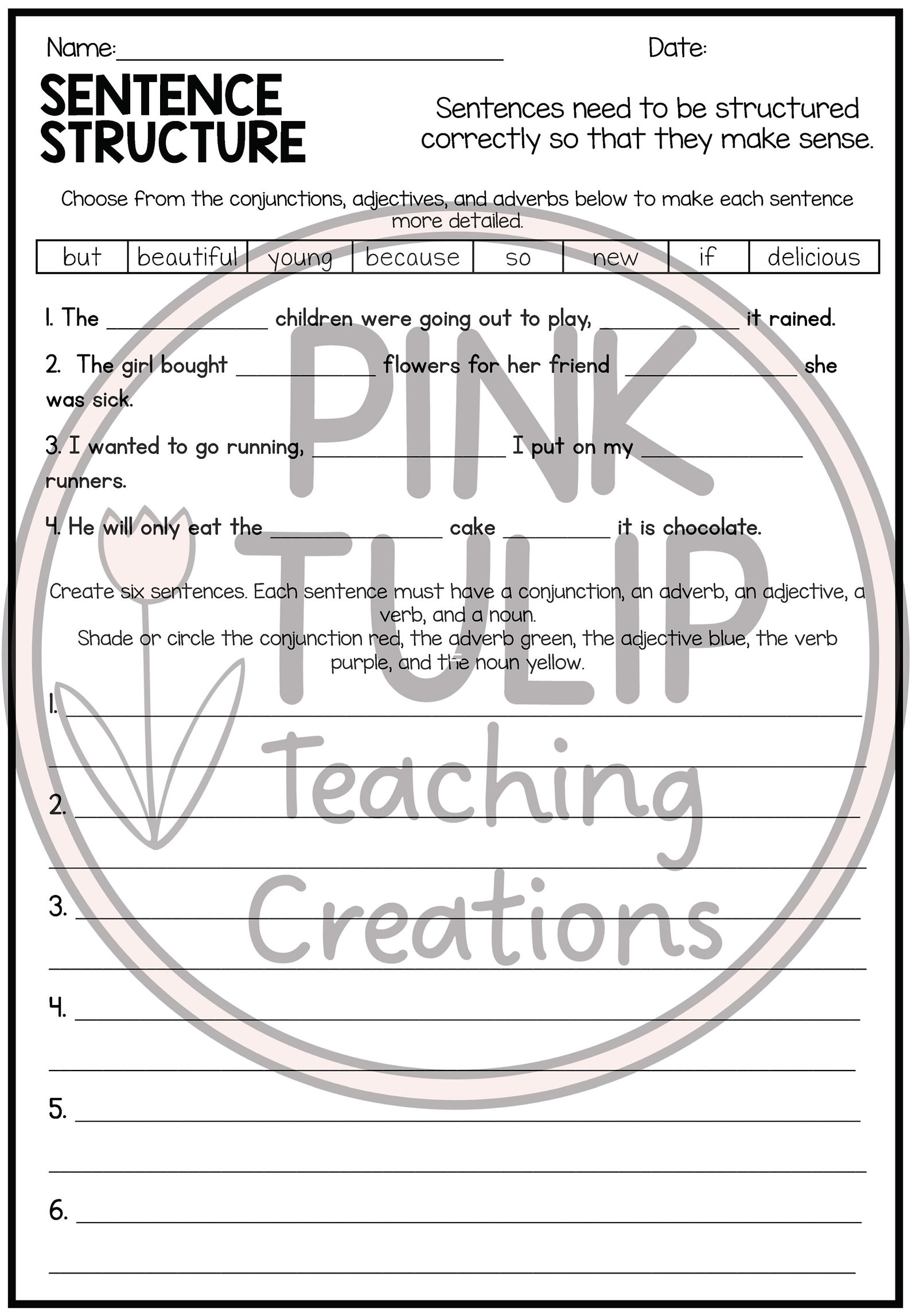 Sentence Structure Worksheets - No Prep Printables - Etsy