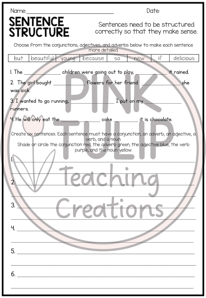 Sentence Structure Worksheets - No Prep Printables - Etsy