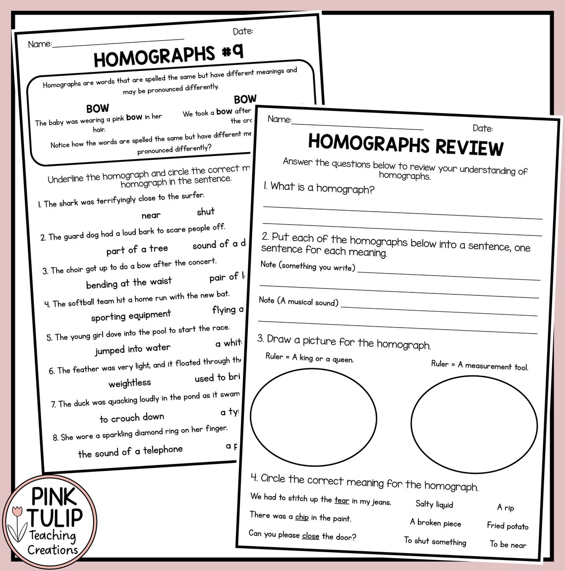 Homographs Worksheet Pack With Answers - Etsy