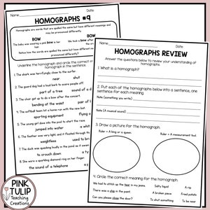 Homographs - Worksheet Pack With Answers - Etsy