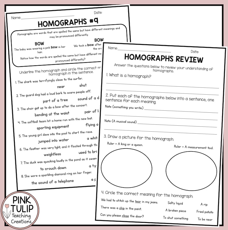 Homographs Worksheet Pack With Answers - Etsy
