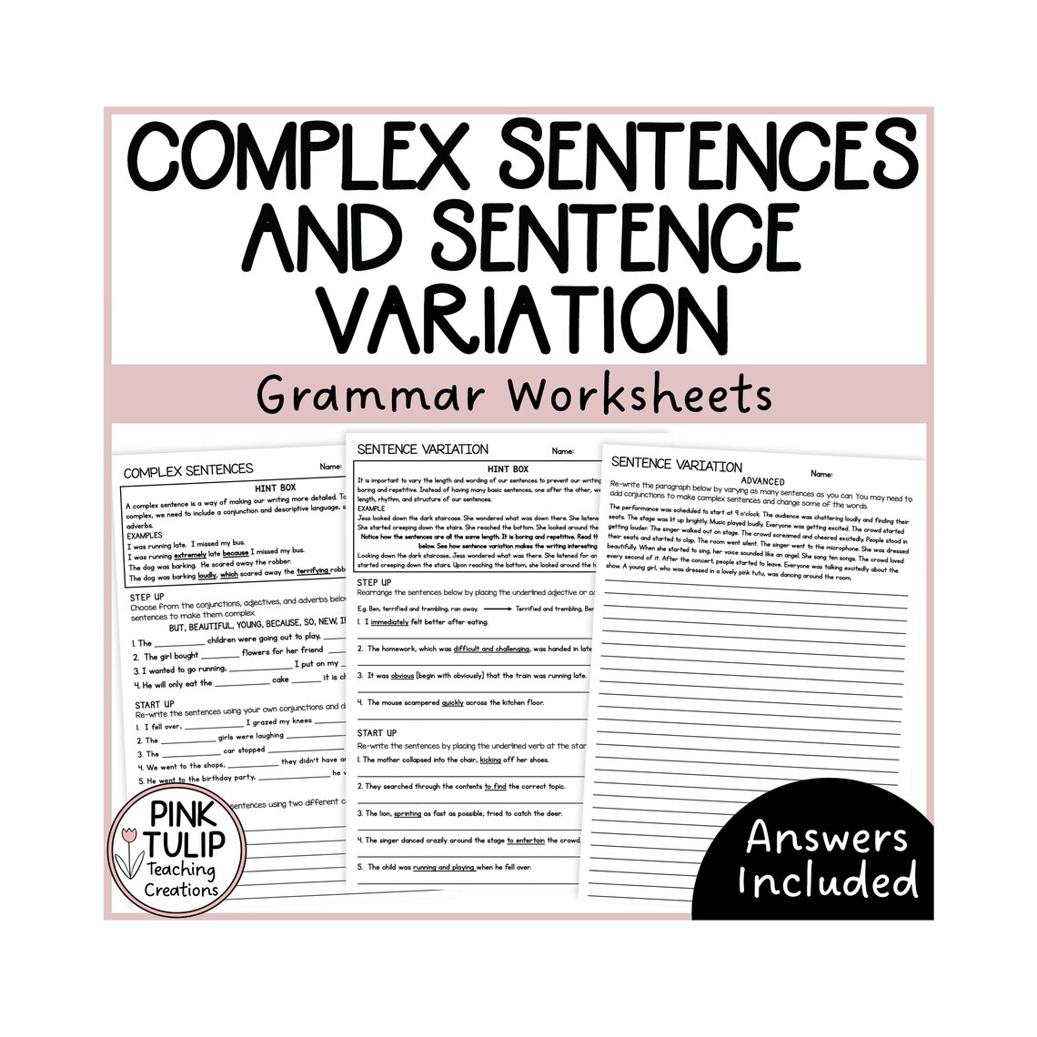 Complex Sentences and Sentence Variation - Grammar Worksheets With ...