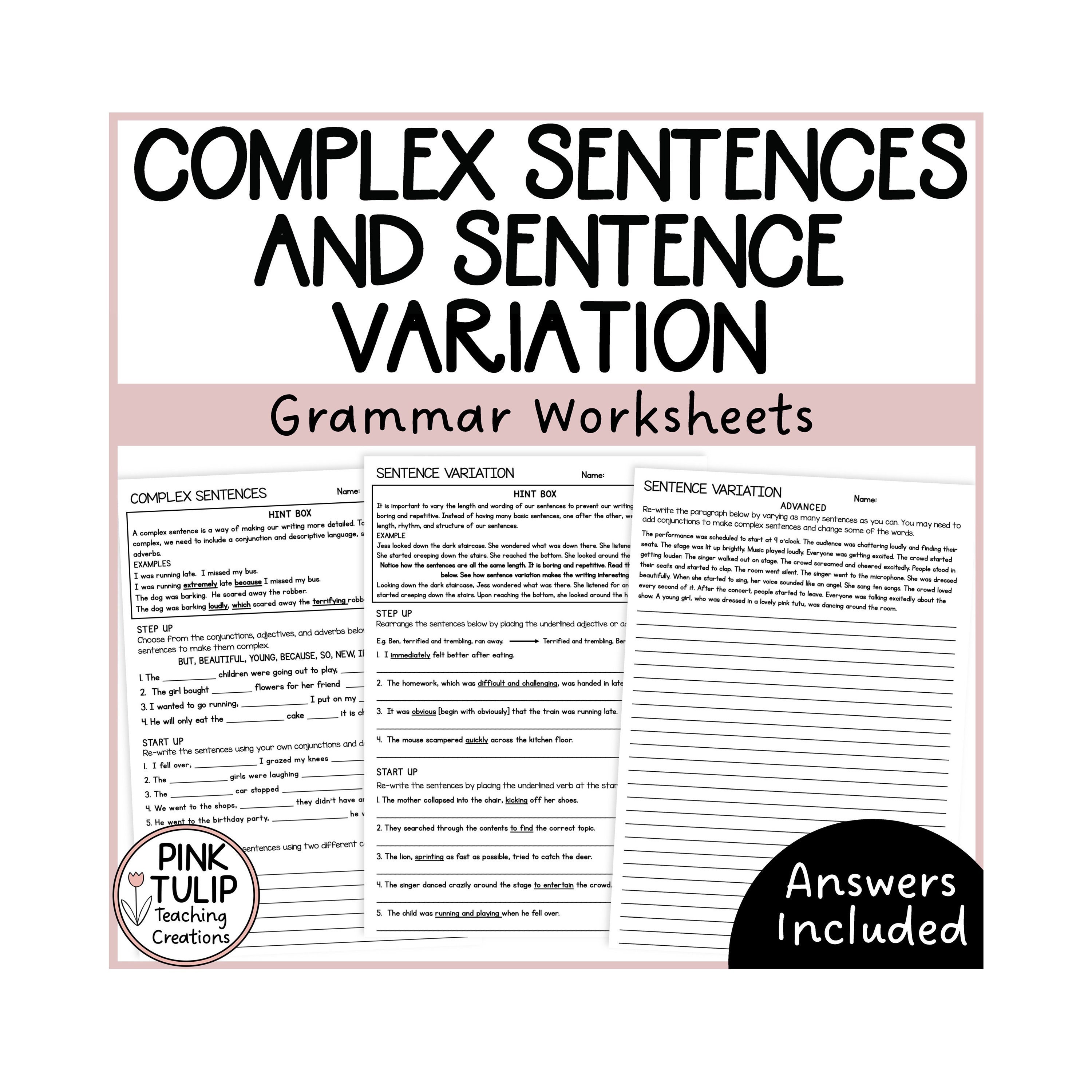 Complex Sentences and Sentence Variation - Grammar Worksheets With ...