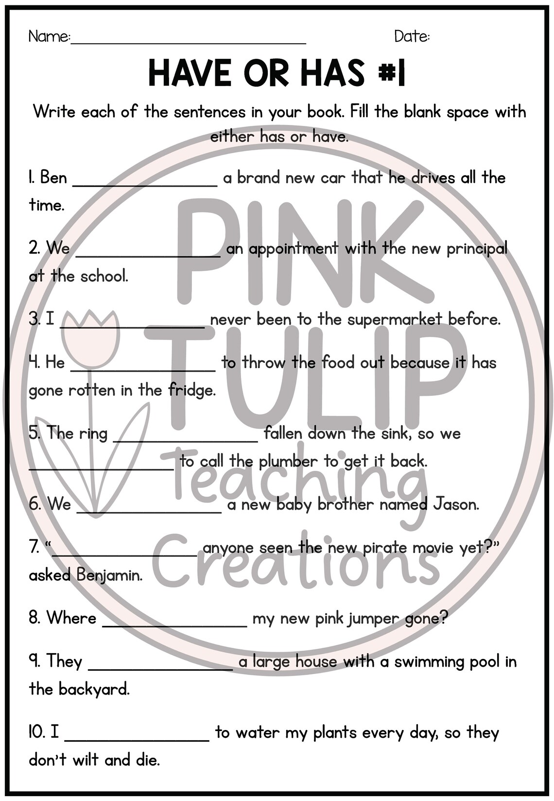 Have or Has Grammar Worksheets - Etsy