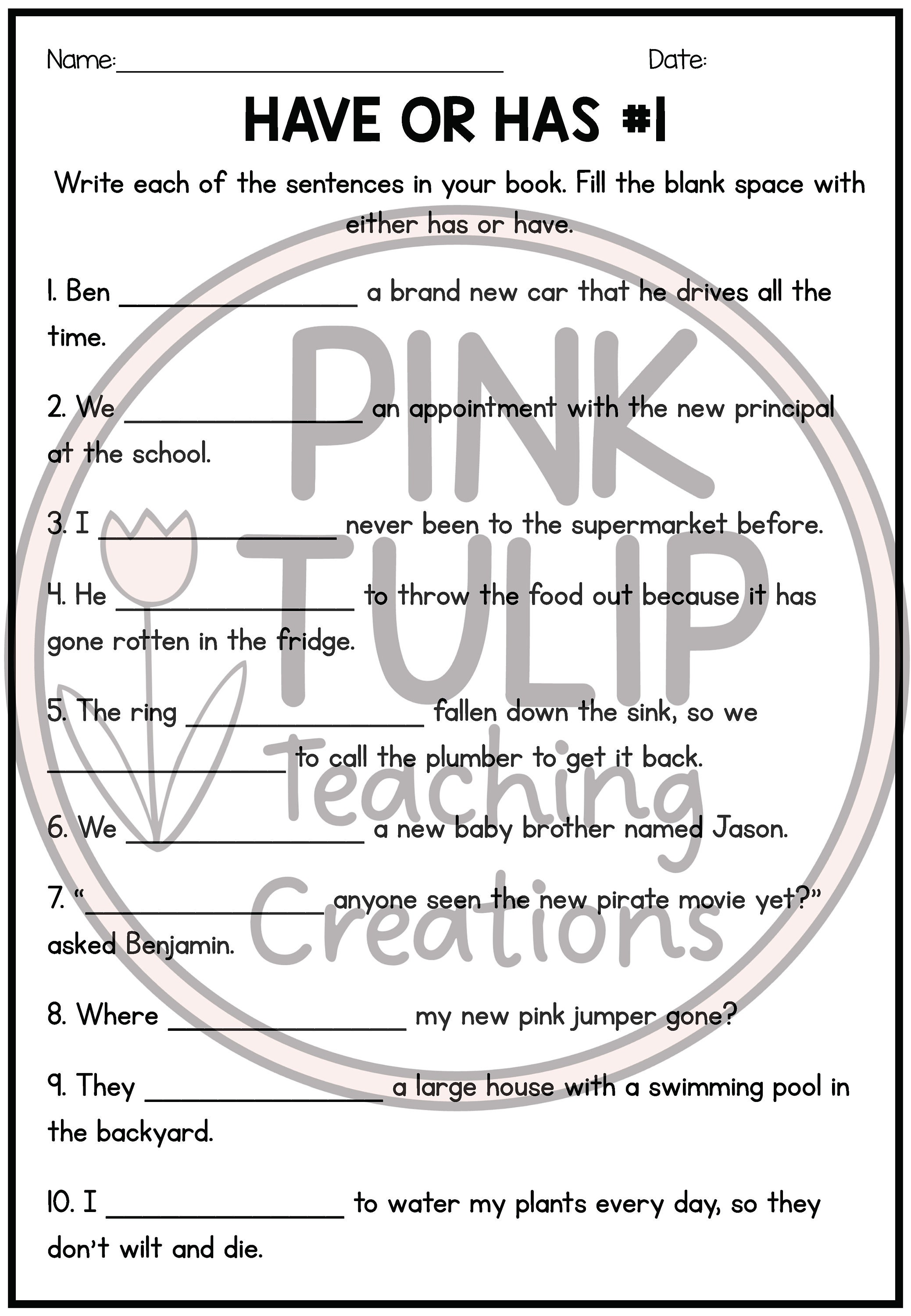 Have or Has Grammar Worksheets - Etsy