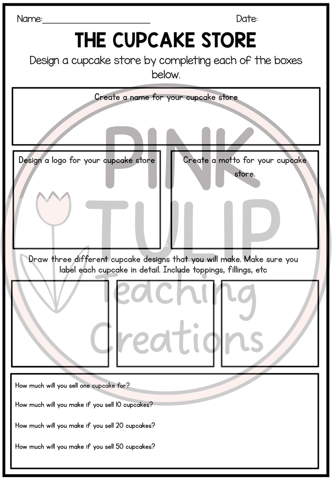 Open A Cupcake Store - Cross Curriculum Project - Etsy