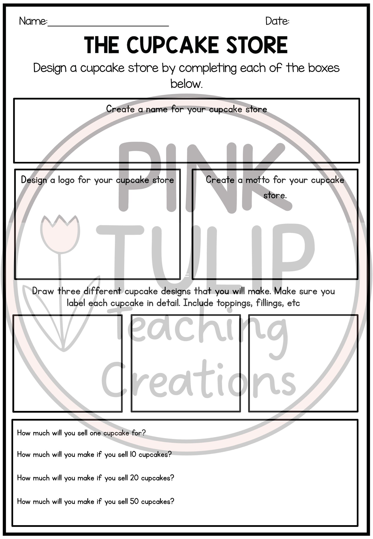 Open A Cupcake Store - Cross Curriculum Project - Etsy