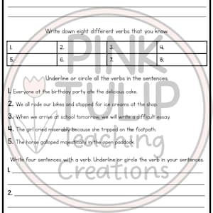 Verbs Mini Unit - Structured Worksheet Pack - Etsy