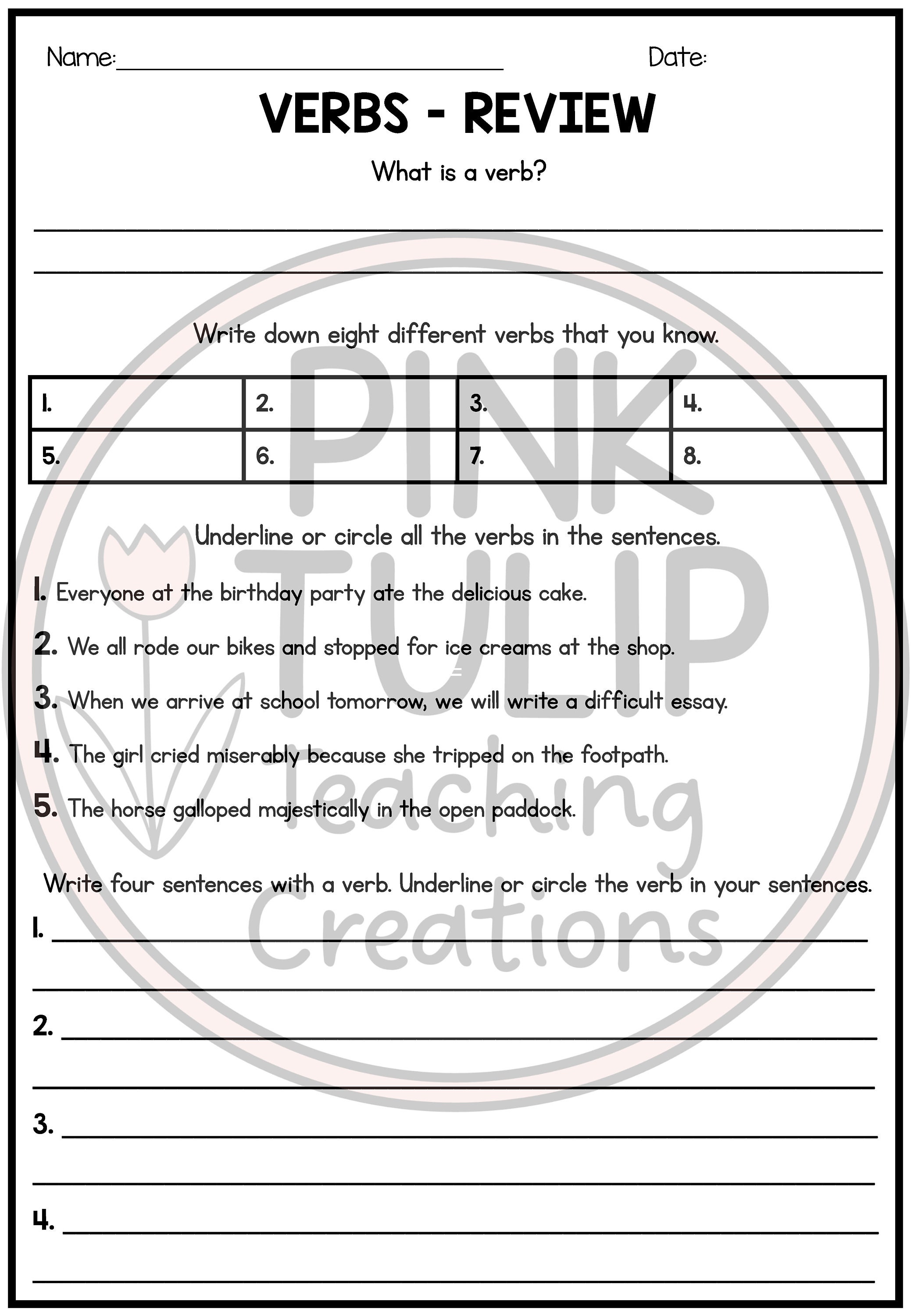 Verbs Mini Unit Structured Worksheet Pack - Etsy