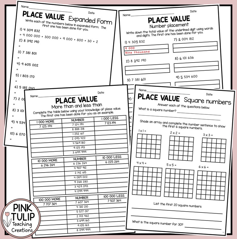 Place Value Into the Millions - Worksheet Pack - Etsy