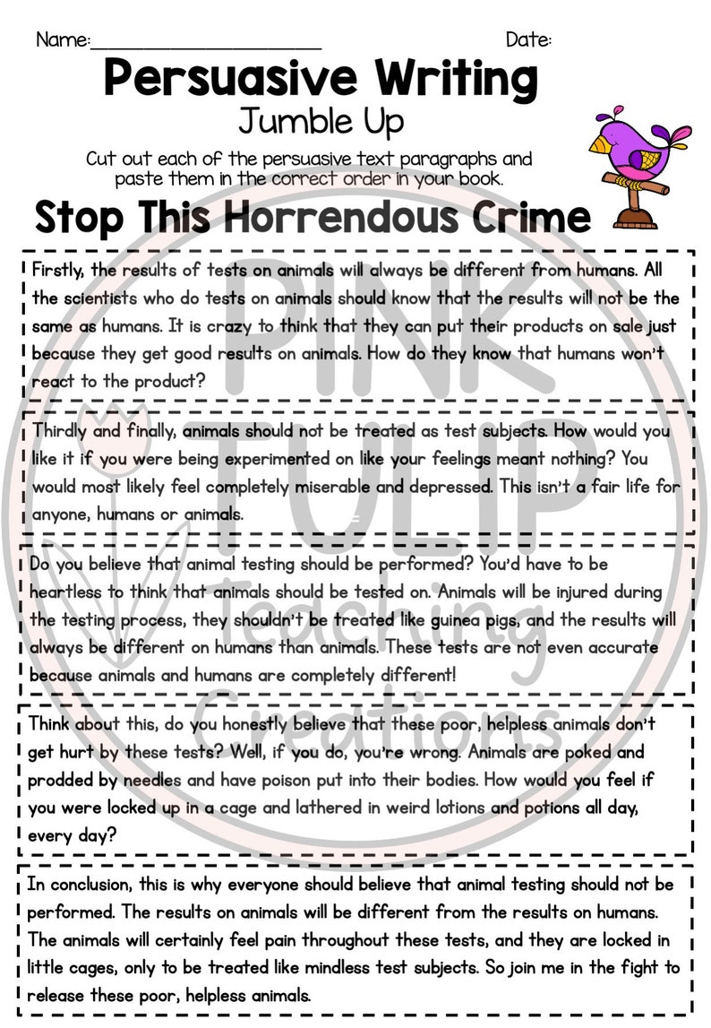 Persuasive Writing - Paragraph Jumble Up - Etsy