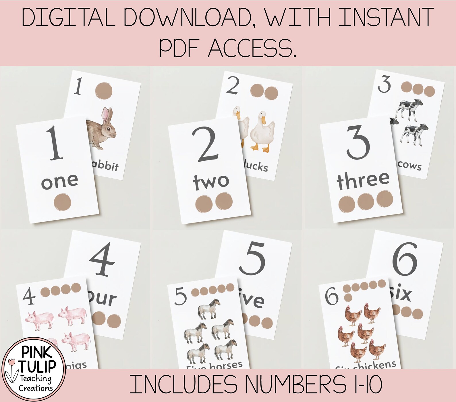 Number Matching Flash Cards - Farm Animal Theme - Etsy