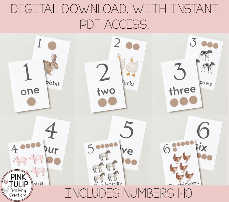 Number Matching Flash Cards - Farm Animal Theme - Etsy
