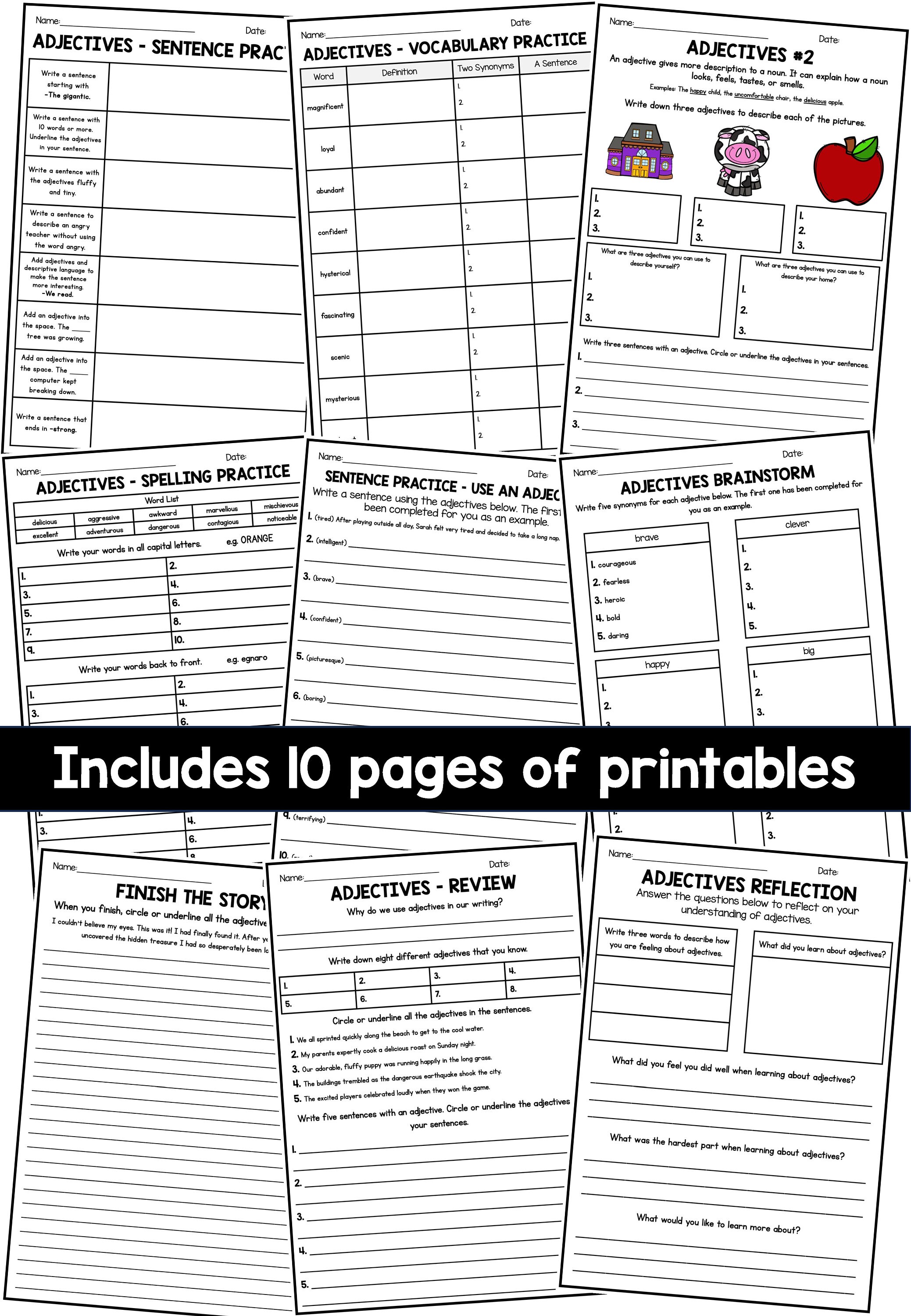 Adjectives Mini Unit - Structured Worksheet Pack - Etsy