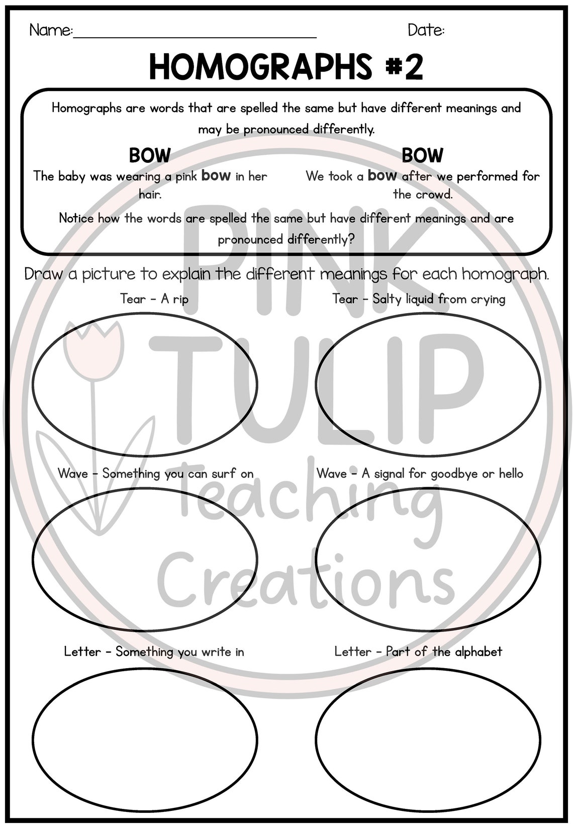 Homographs Worksheet Pack With Answers - Etsy