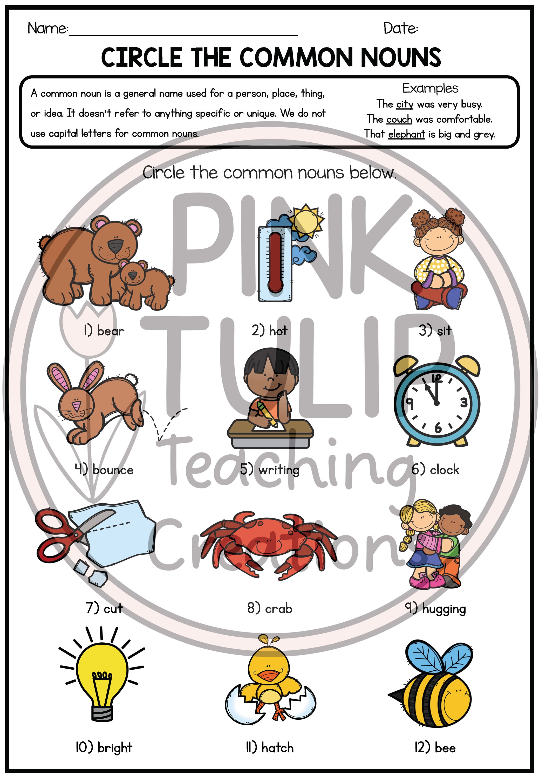Common Nouns Worksheet Pack No Prep Printables With Answers - Etsy