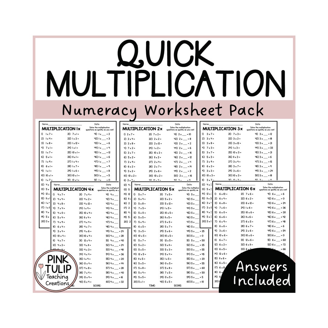 Multiplication Times Table Worksheets - Numeracy Warm Up - Etsy